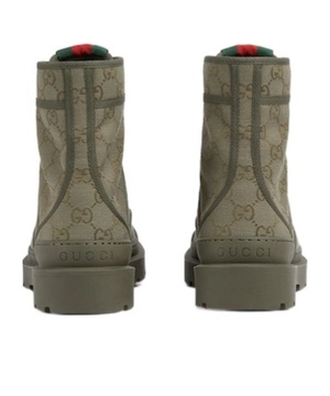 Gucci Monogrammed Lace-up Boots - Dark Green