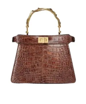 Fendi Light Stonewash Effect Crocodile Leather Bag - Brown