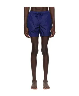 Moncler Logo Patch Drawstring Swim Shorts - Blue