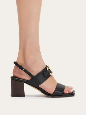 FERRAGAMO Leather Block Heel Sandals - Black