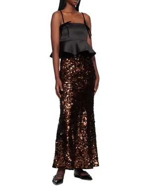 GANNI Duchesse Satin Peplum Top With Bow Shoulder Straps