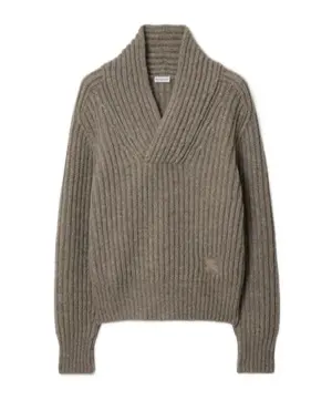 Burberry Shawl Collar Knitted Jumper With Equestrian Knight Design