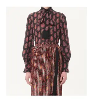 Valentino Garavani Printed Long Sleeve Blouse With Scarf Detail And Fringe