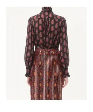 Valentino Garavani Printed Long Sleeve Blouse With Scarf Detail And Fringe