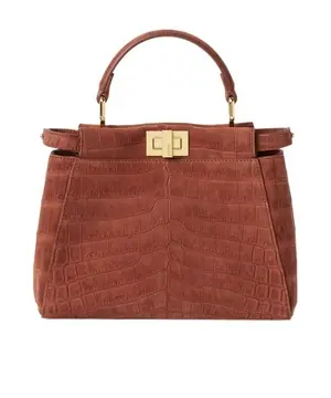 Fendi Sienna Nubuck Crocodile Leather Bag - Brown