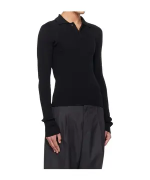 RIER Long-sleeved Knit Polo Shirt - Black