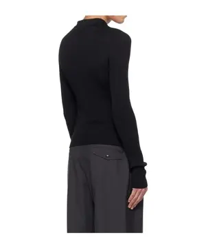 RIER Long-sleeved Knit Polo Shirt - Black