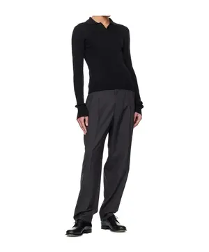 RIER Long-sleeved Knit Polo Shirt - Black