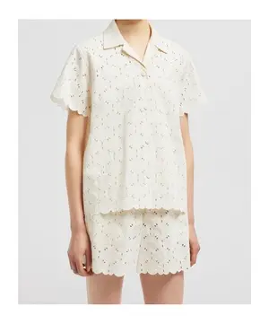 Moncler Broderie Anglaise Geometric Print Short Sleeve Shirt