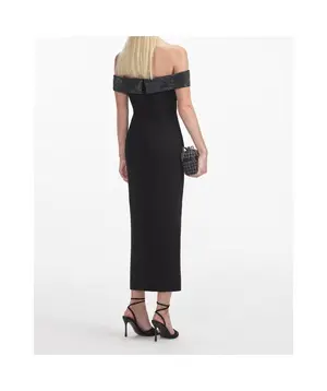 SELF-PORTRAIT Off-shoulder Bow Neckline Crepe Midi Dress
