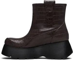 GANNI Crocodile-embossed Platform Ankle Boots - Chocolate-colored