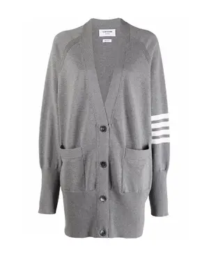 Thom Browne Four-bar Long Sleeve Cardigan - Light Gray