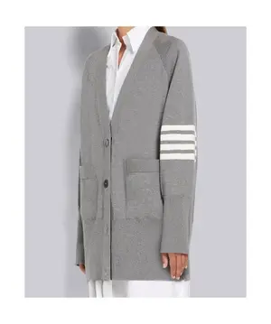 Thom Browne Four-bar Long Sleeve Cardigan - Light Gray