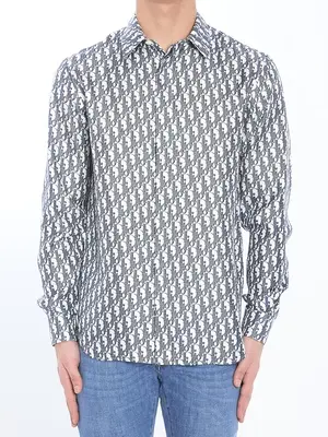 Dior All-over Logo Patterned Button-up Shirt - White/blue