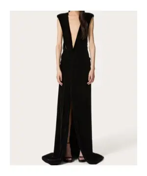 Valentino Garavani Sleeveless Velvet Gown With Deep V-neck And Side Slits
