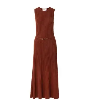 Gabriela Hearst Ribbed Knit Sleeveless Dress With Hardware Belt - Wine Red