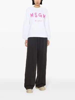 MSGM Logo Print Crewneck Sweatshirt - White