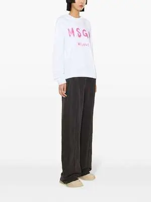 MSGM Logo Print Crewneck Sweatshirt - White