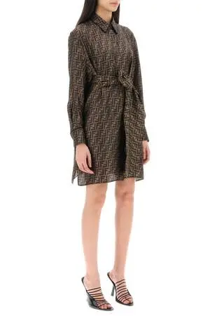 Fendi Ff Motif Belted Shirt Dress