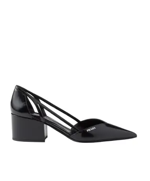Prada Brushed Leather Cut-out Pumps - Black