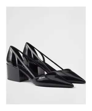 Prada Brushed Leather Cut-out Pumps - Black