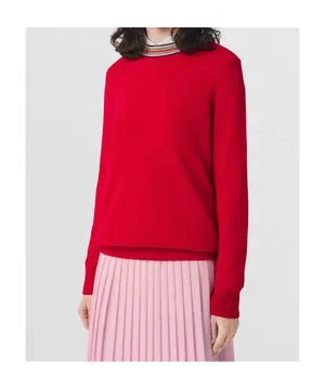 Burberry Cashmere Jumper With Striped Neckline - Red