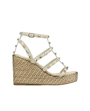 Valentino Garavani Rockstud Espadrille Wedge Sandals - Light Ivory White