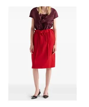 Prada Pleated Bow Midi Skirt
