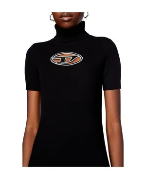 DIESEL® Short Sleeve High Neck Sweater Dress With Logo Detail