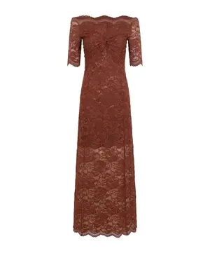 Rabanne Lace Off-shoulder Maxi Dress - Brown