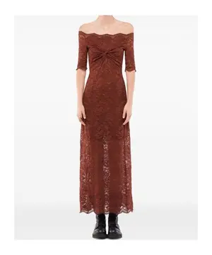 Rabanne Lace Off-shoulder Maxi Dress - Brown