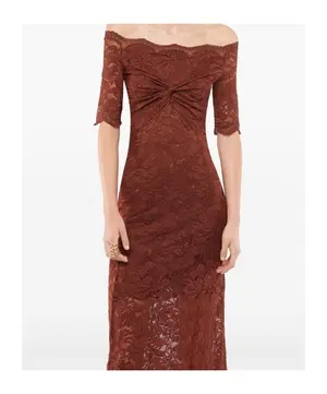 Rabanne Lace Off-shoulder Maxi Dress - Brown
