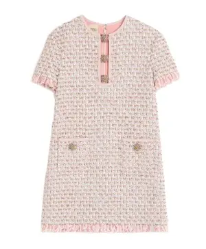 Valentino Garavani Embellished Fringed Edge Ribbon Tweed Dress