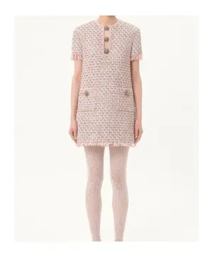 Valentino Garavani Embellished Fringed Edge Ribbon Tweed Dress