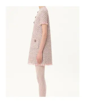 Valentino Garavani Embellished Fringed Edge Ribbon Tweed Dress