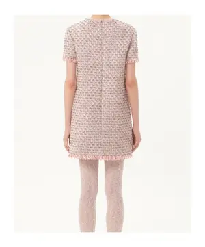 Valentino Garavani Embellished Fringed Edge Ribbon Tweed Dress
