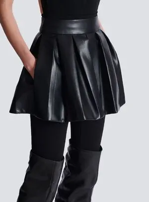 Balmain Pleated Faux Leather Skirt