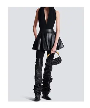 Balmain Pleated Faux Leather Skirt