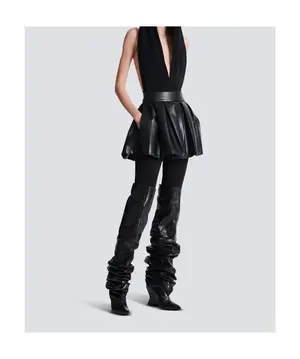 Balmain Pleated Faux Leather Skirt