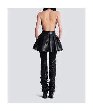 Balmain Pleated Faux Leather Skirt