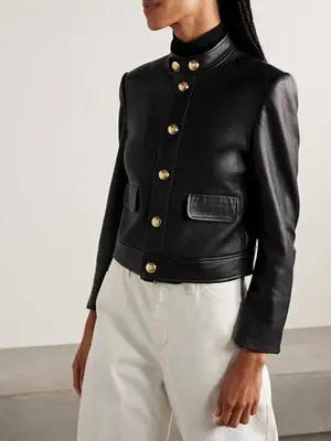 NILI LOTAN Hadley Leather Jacket With Emblem Buttons