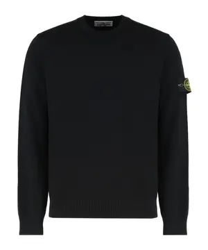 Stone Island Logo Patch Crewneck Jumper - Black