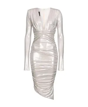 Pinko Asymmetrical Hem Gathered Metallic Midi Dress - No