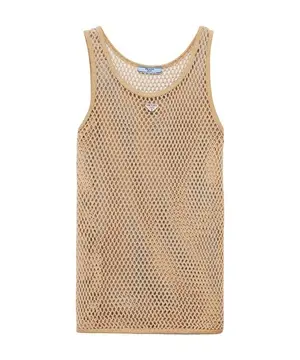 Prada Open-knit Tank Top With Enamel Triangle Logo - Rope