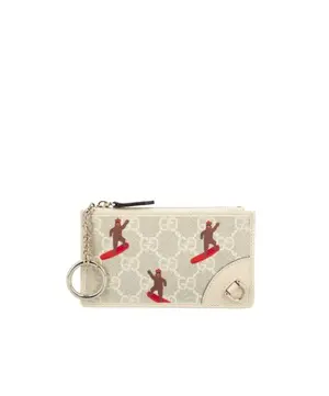 Gucci Printed Gg Key Case - Ivory And Beige