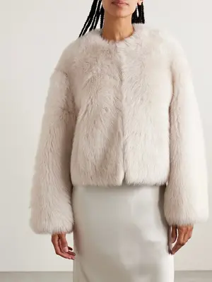 NILI LOTAN Elan Short Fur Coat - Ivory
