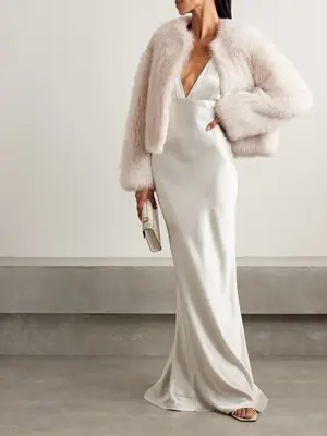 NILI LOTAN Elan Short Fur Coat - Ivory