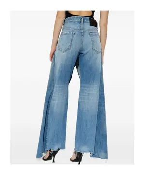 Dsquared2 Sash Detailed Frayed Wide-leg Jeans