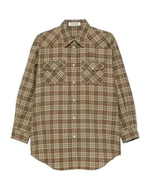 Miu Miu Plaid Long Sleeve Shirt - Brown