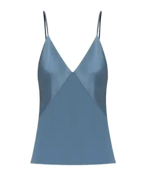 FORTE_FORTE V-neck Satin Panel Top - Blue